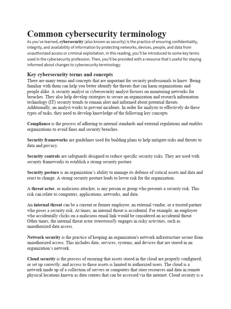 Common Cybersecurity Terminology | PDF