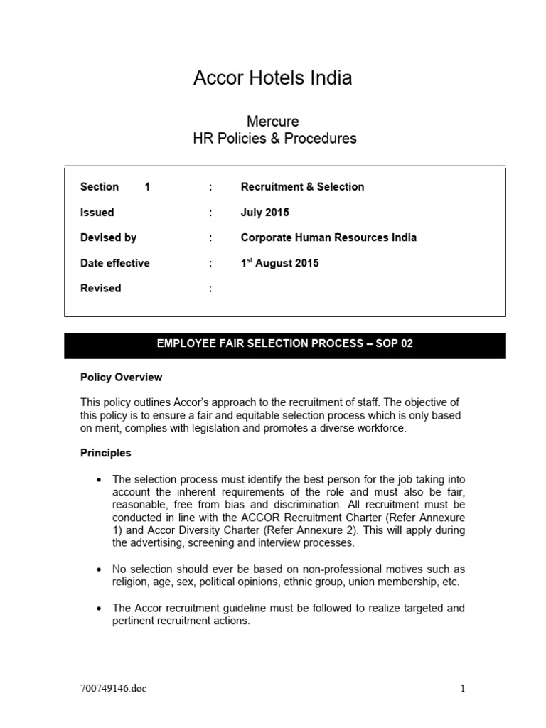 SOP 02 - Section 1 - Employee Fair Selection Process | PDF