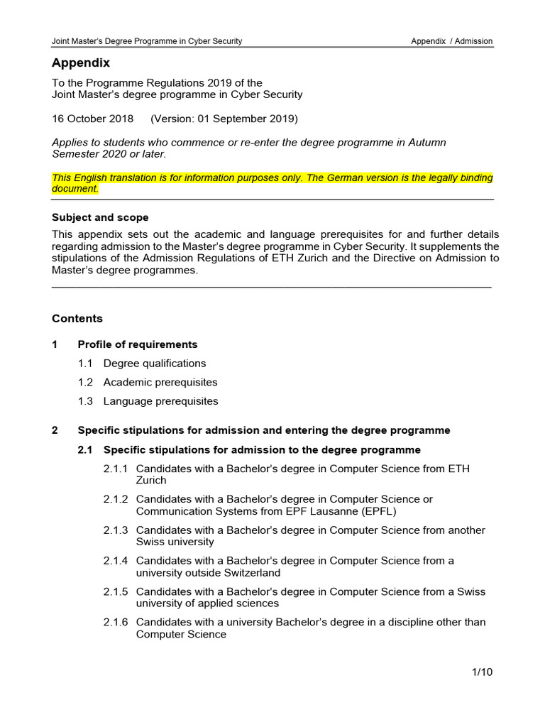 MSC Cyber Security Appendix - Regulations | Download Free PDF | Academic Degree | Bachelor's Degree