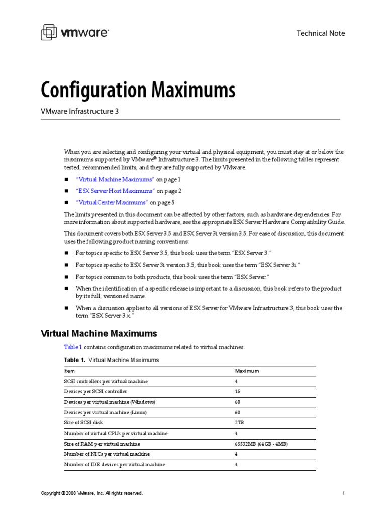 Configuration Maximums: Technical Note | PDF | V Mware | Virtual Machine