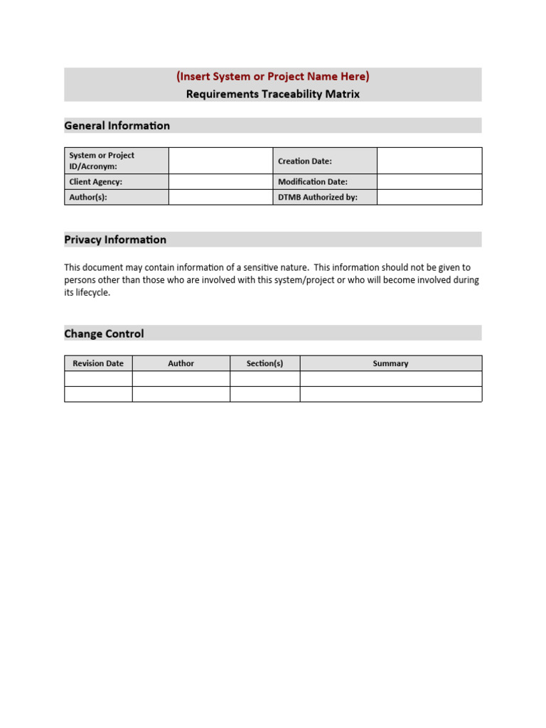 Requirements Traceability Matrix Template 01 | PDF