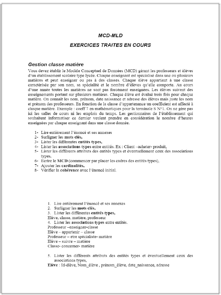 MCD-MLD EXERCICES TRAITES EN COURS - PDF Téléchargement Gratuit | PDF