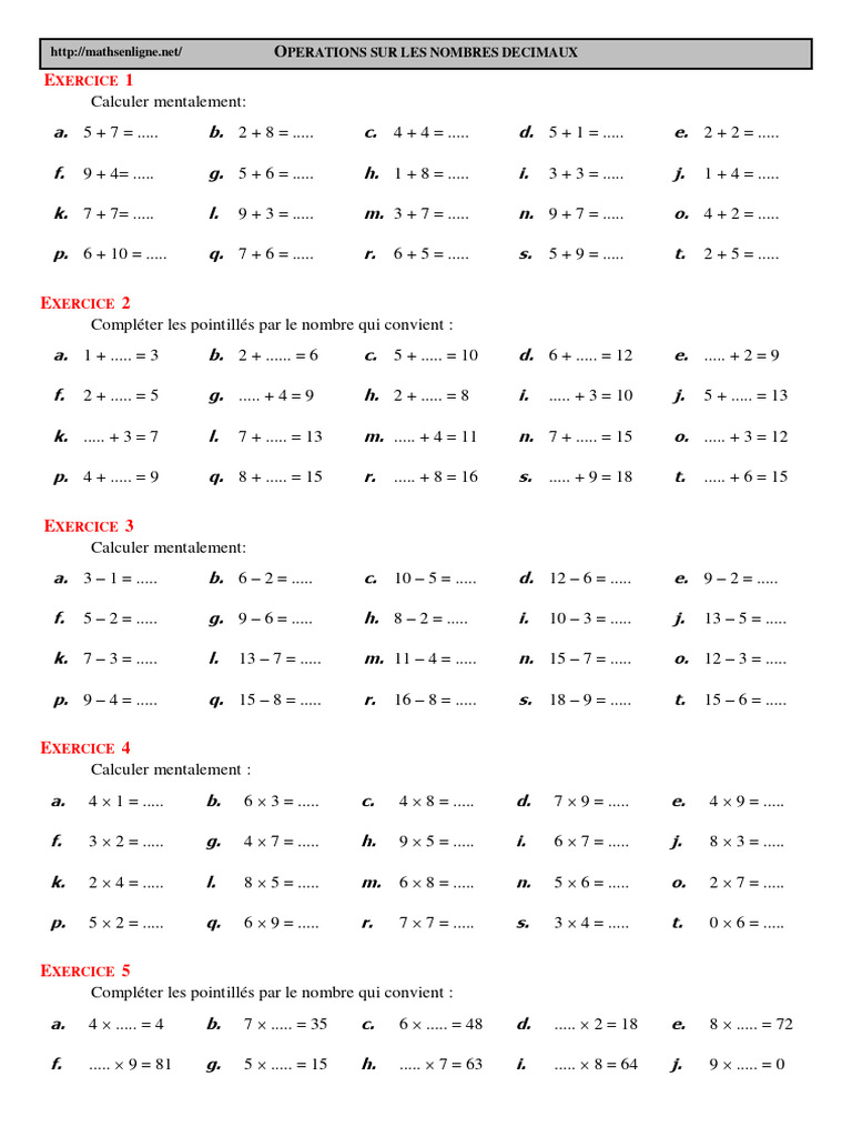 Chap 3 - Ex1 - Calcul Mental - CORRIGE | PDF | Teaching Methods & Materials