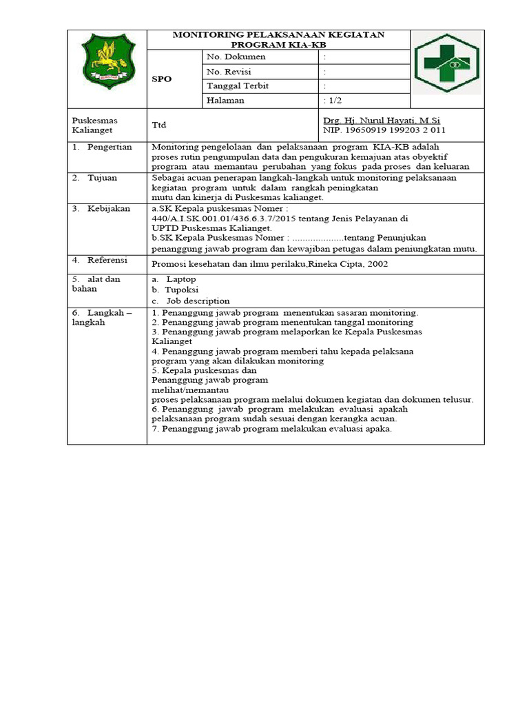 Monitoring Pelaksanaan Kegiatan Program Kia | PDF