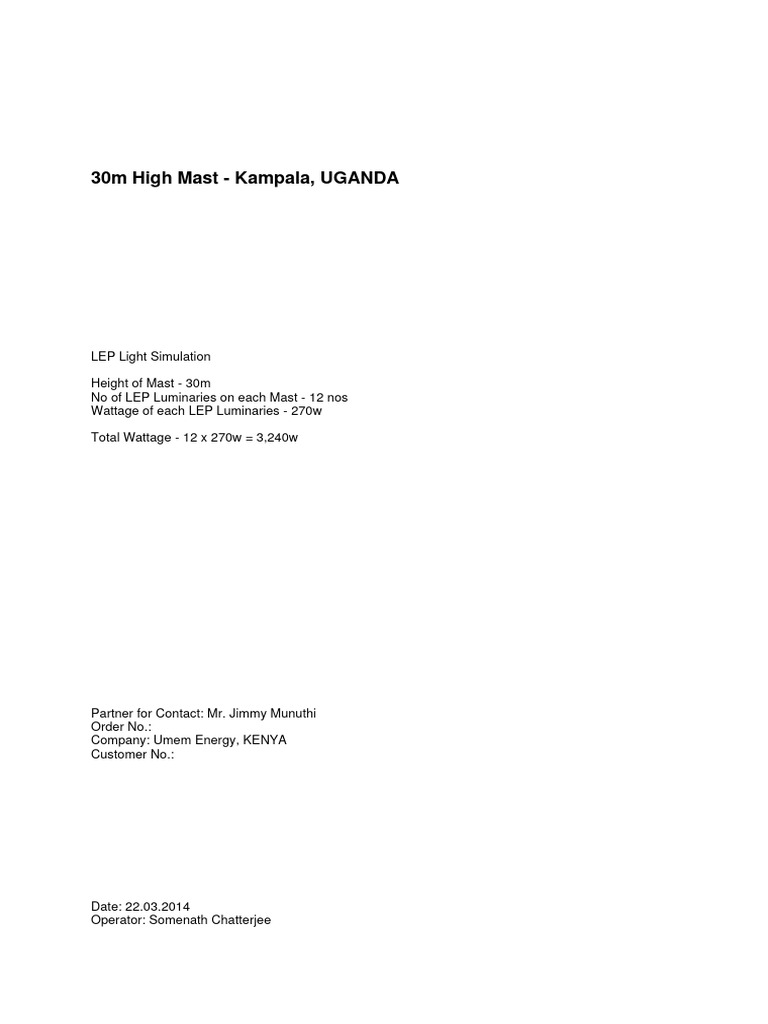 LEP Simulation - 12 X LEP, 30m High Mast - Kampala, Uganda | PDF ...