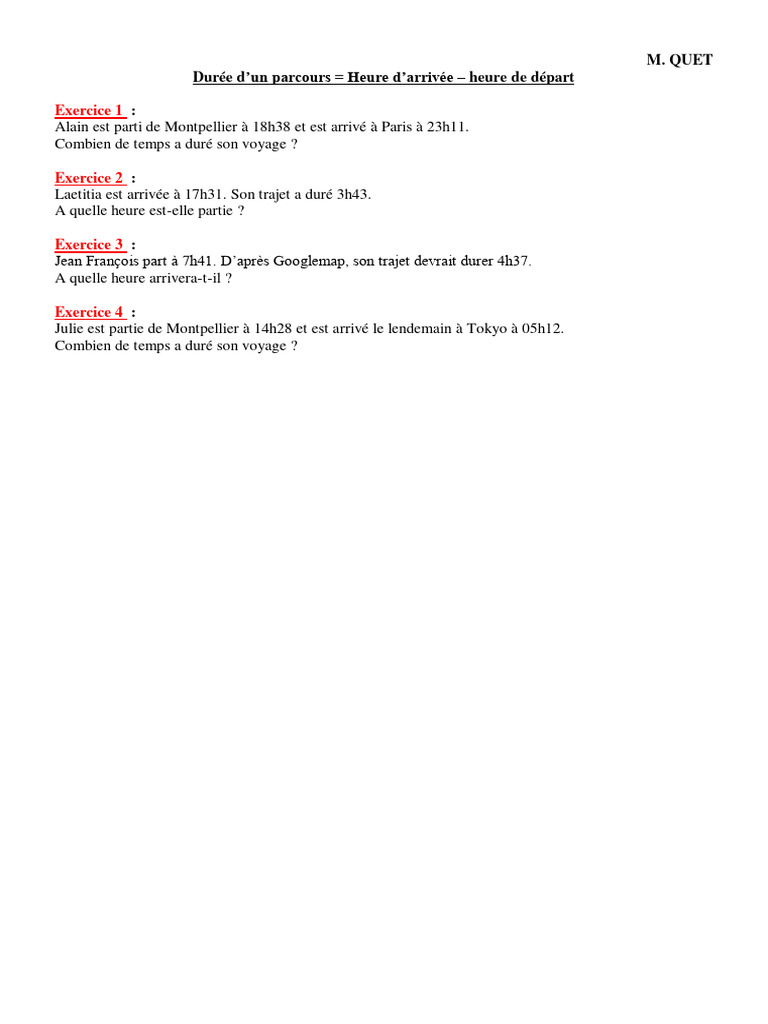 Chap 3 - Ex6 - Durée D'un Parcours - CORRIGE | PDF