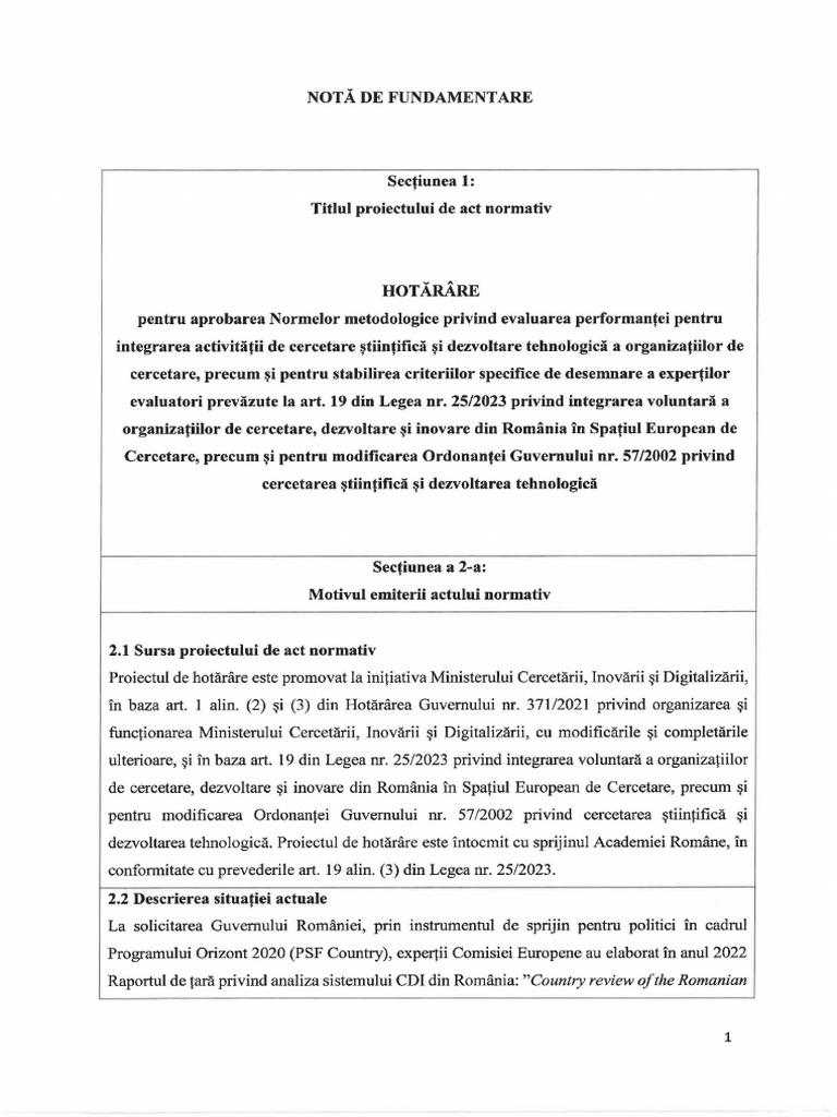 Nota-de-Fundamentare Modificarea Statutului Cercetatorului Legea 319 | PDF