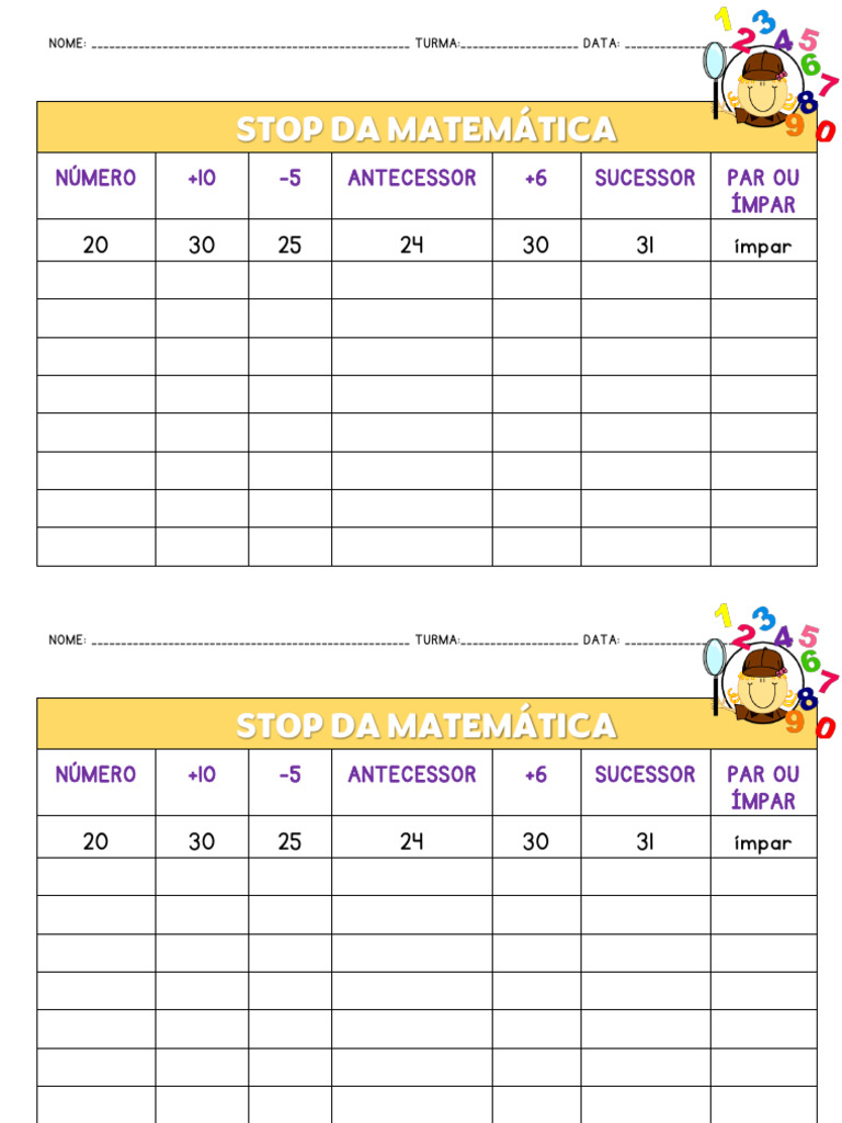 Stop Da Matemática Jogo | PDF