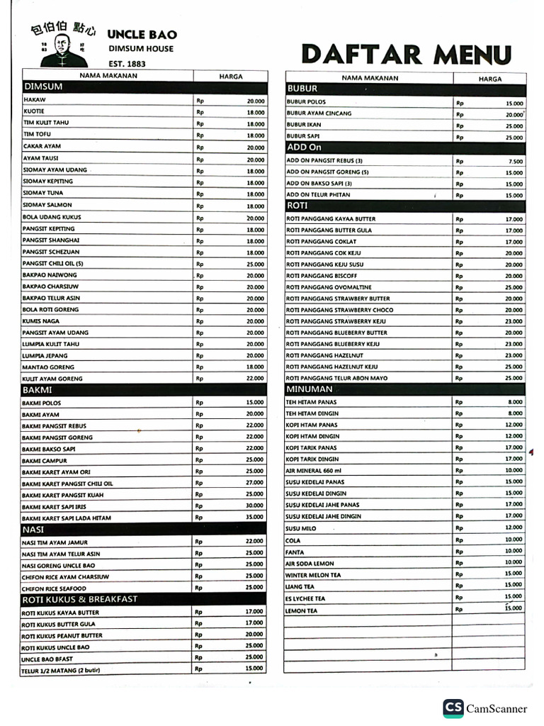 Menu Uncle Bao | PDF