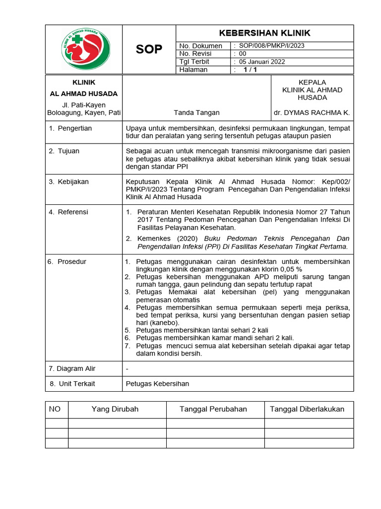 2.3.1. Sop Kebersihan Klinik | PDF