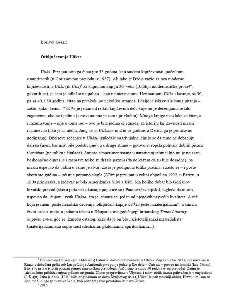 Borivoj Gerzic Otkljucavanje Uliksa | PDF