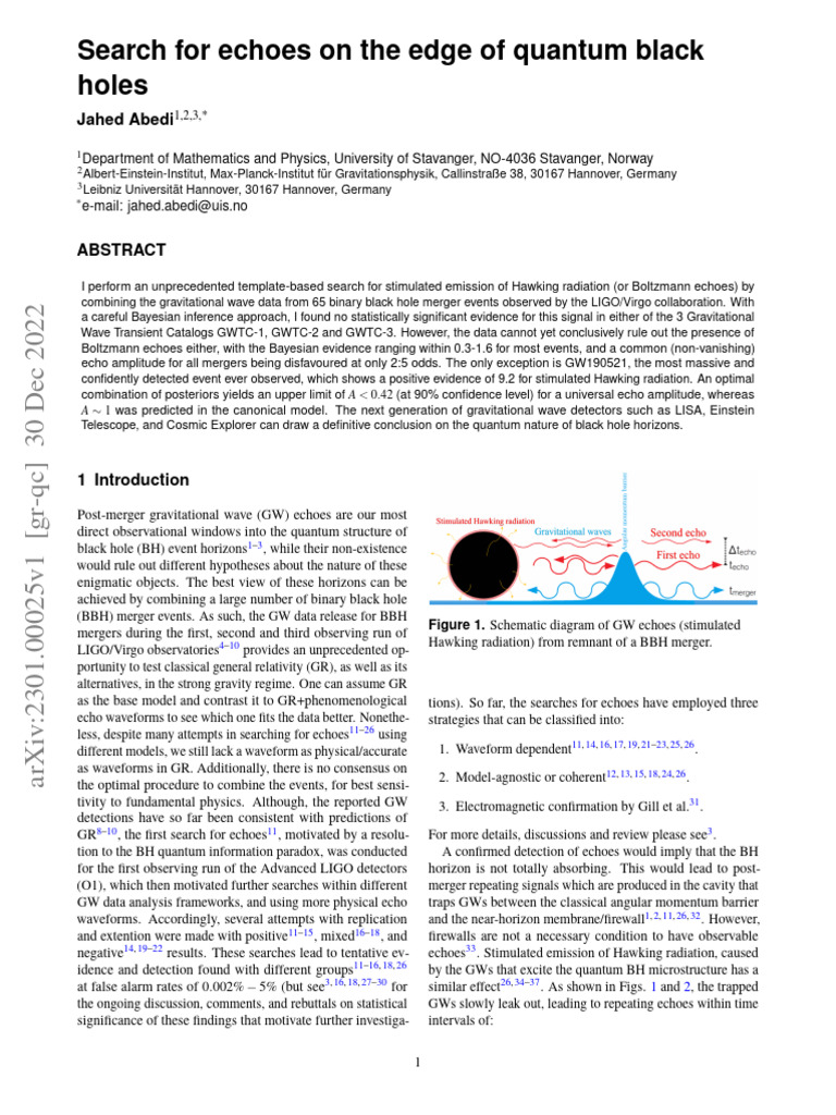 Search For Echoes On The Edge of Quantum Black Holes: Jahed Abedi | PDF