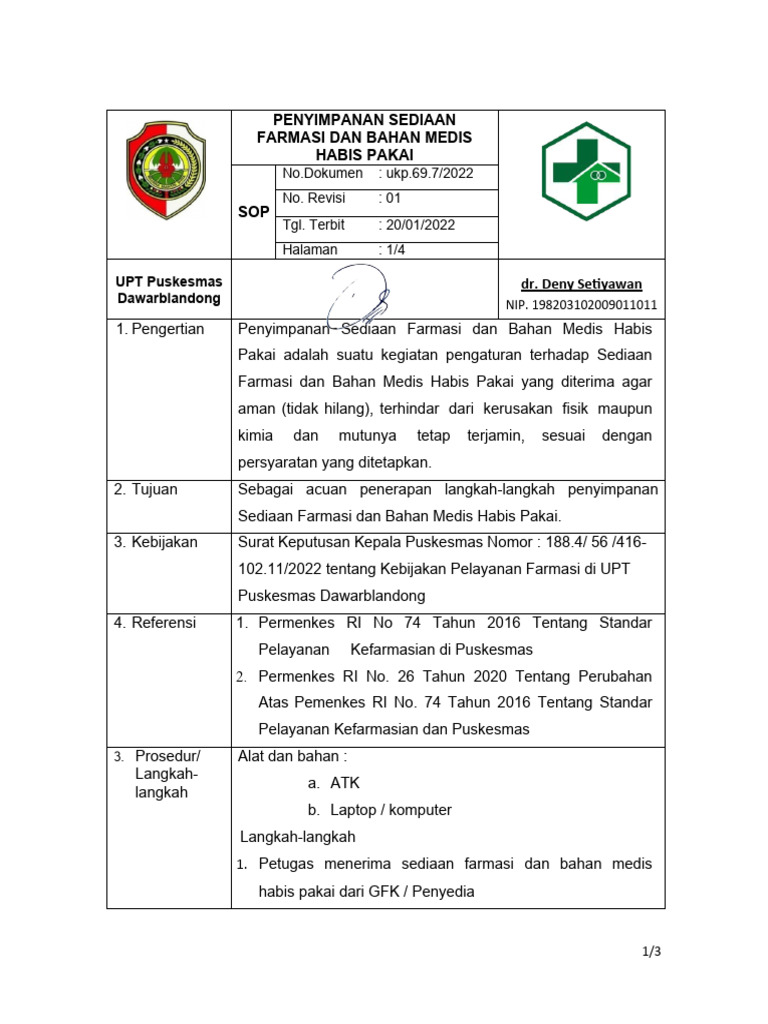 2 6 Sop Penyimpanan Sediaan Farmasi Dan Bahan Medis Habis Pakai Pdf