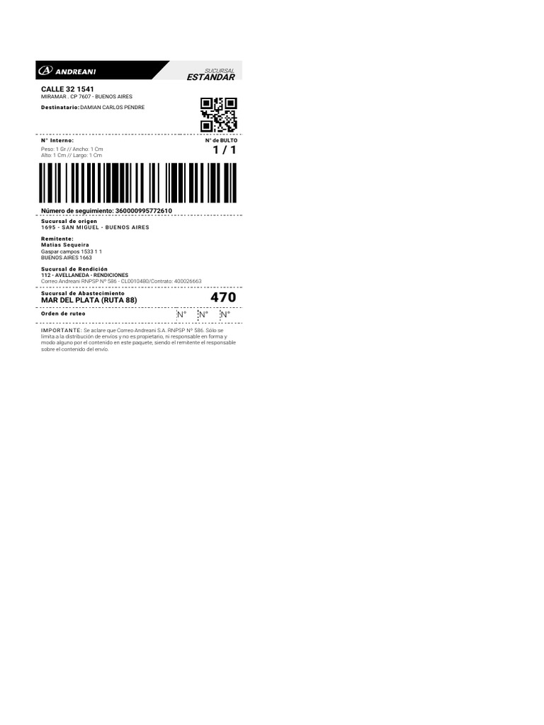 Etiquetas Andreani Envios 19-10-2023 | PDF