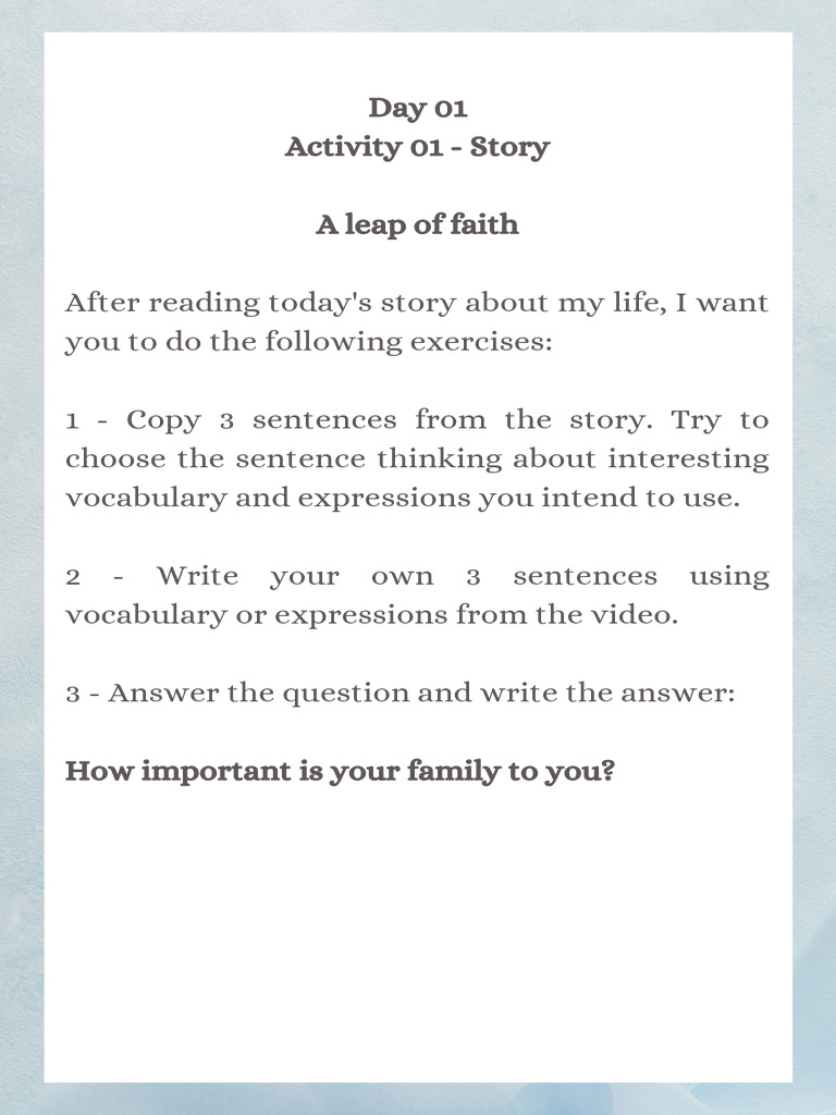 Day 01 - Writing Exercise | PDF