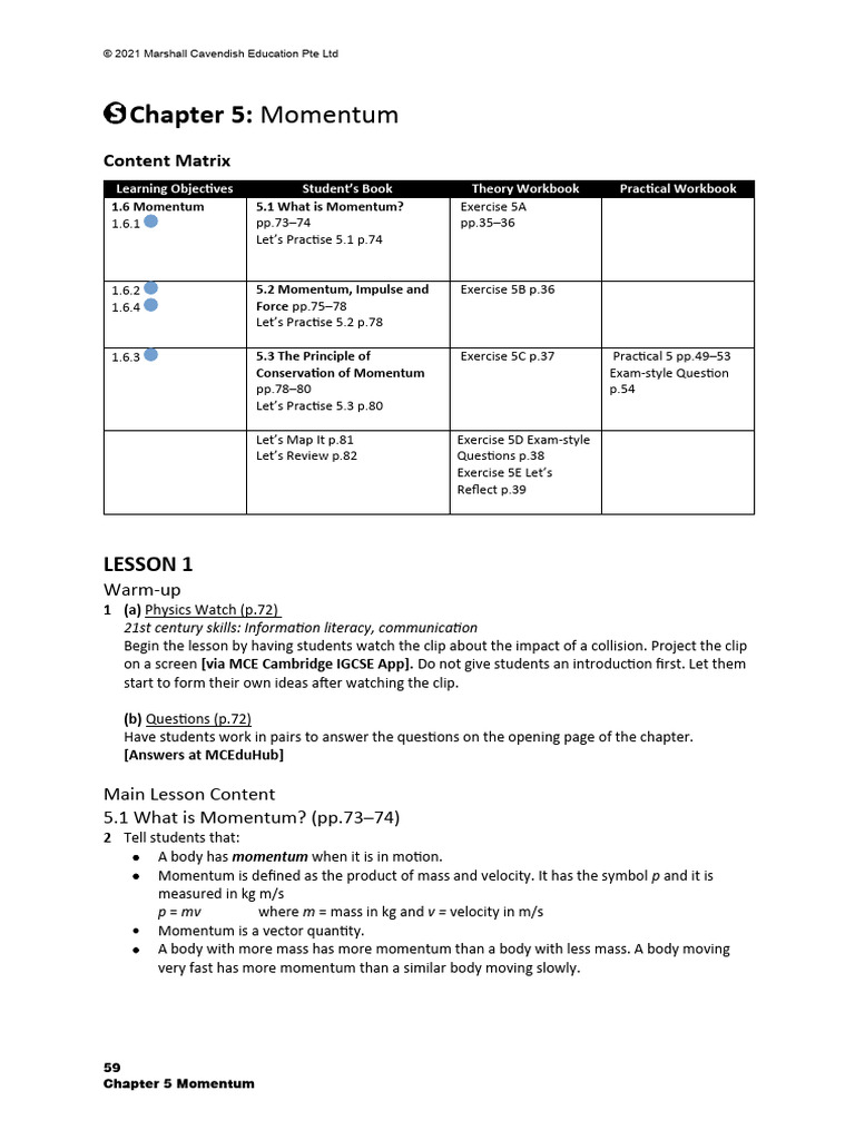 MCE IGCSE Physics TG C05 Lesson Plan | PDF