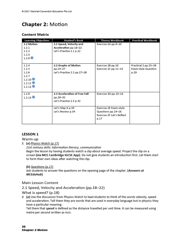 MCE IGCSE Physics TG C02 Lesson Plan | PDF | Teaching Methods & Materials
