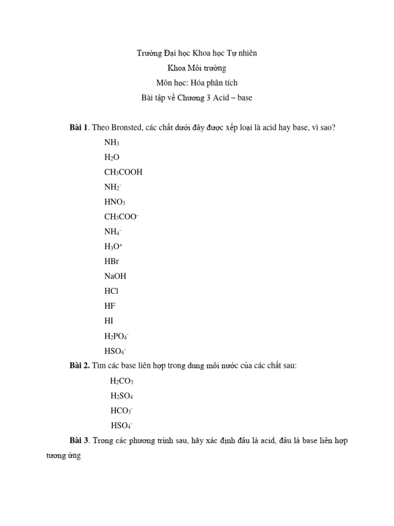 HPT Chương 3 - Acid - Base | PDF