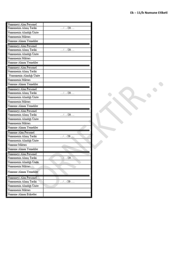 Ek11b Numune-Etiketi | PDF
