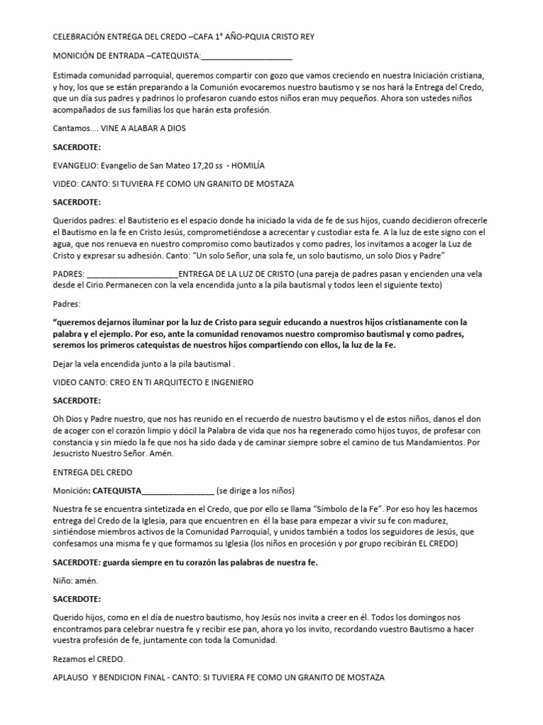 Entrega del Credo para Niños | PDF