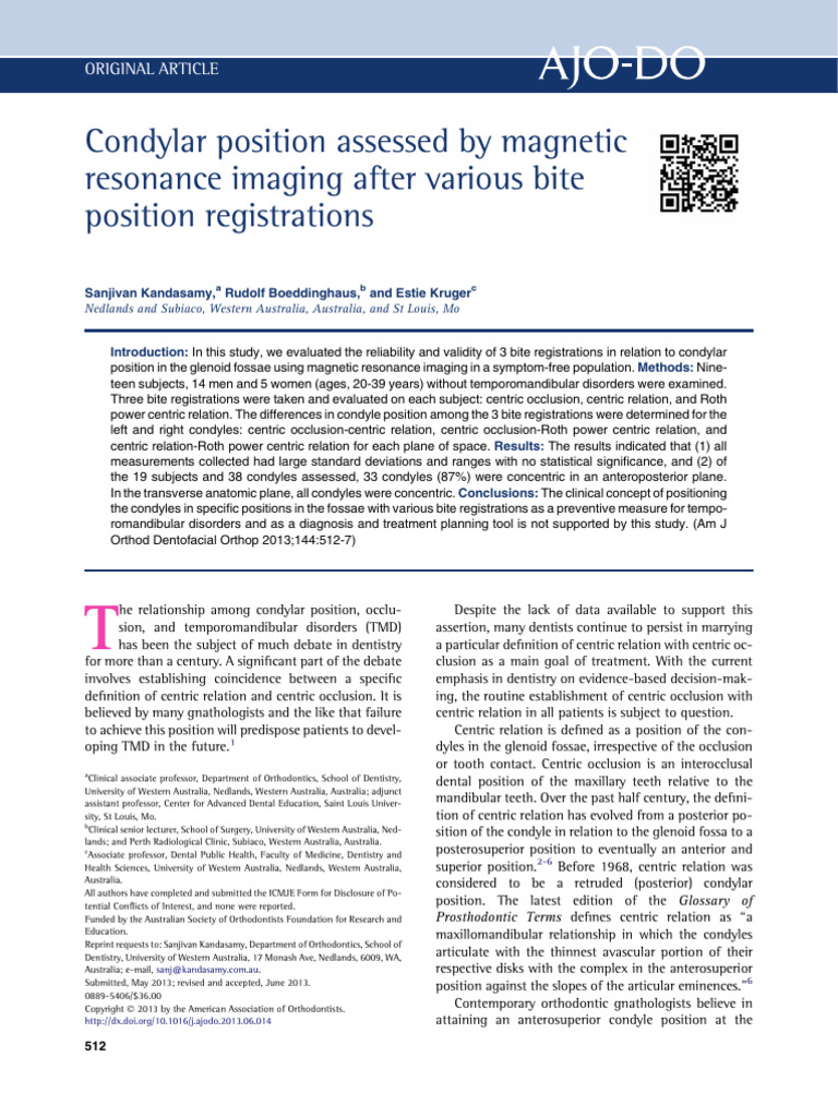 4 Condylar Position Assessed by Magnetic Resonance Imaging After ...