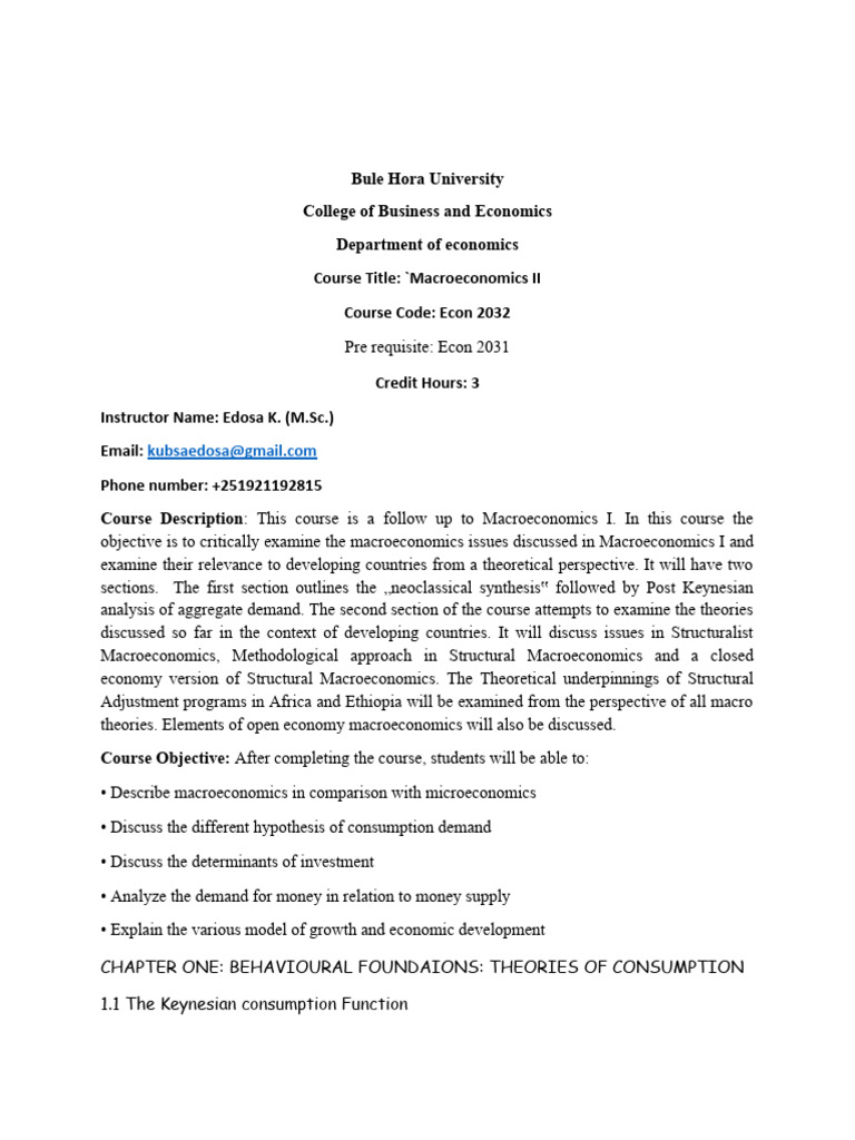 Macro II Course Outline | PDF | Macroeconomics | Consumption (Economics)