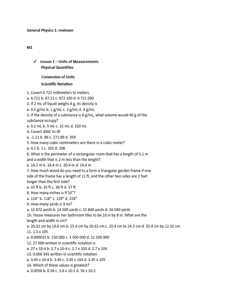General Physics 1 Unit Conversion Guide | PDF