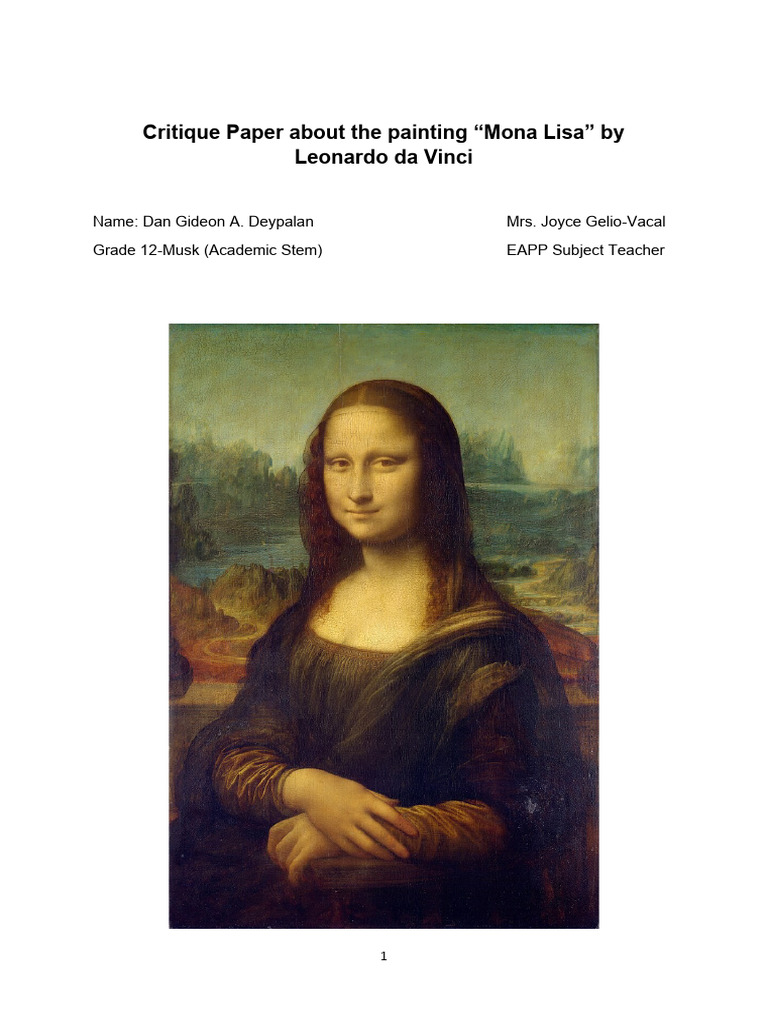 Critique Paper About The Painting Mona Lisa by Leonardo Da Vinci | PDF | Leonardo Da Vinci ...