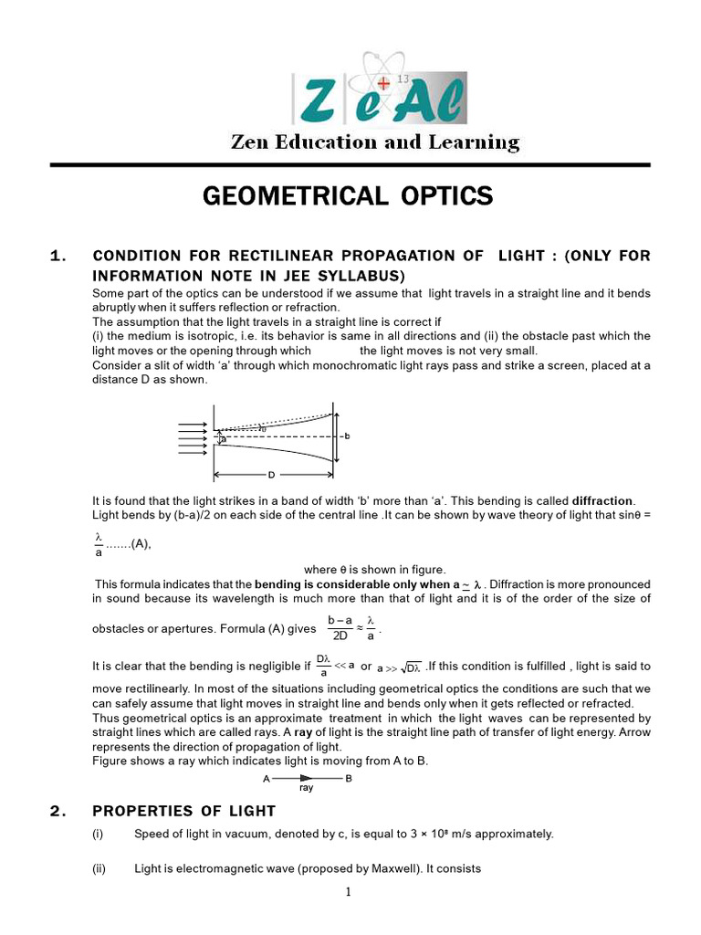 Geometrical Optics Theory | PDF | Light | Refraction