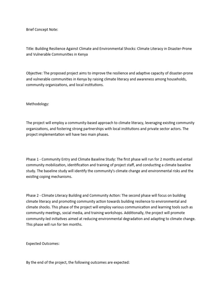 Brief Concept Note | PDF | Climate Resilience | Natural Environment