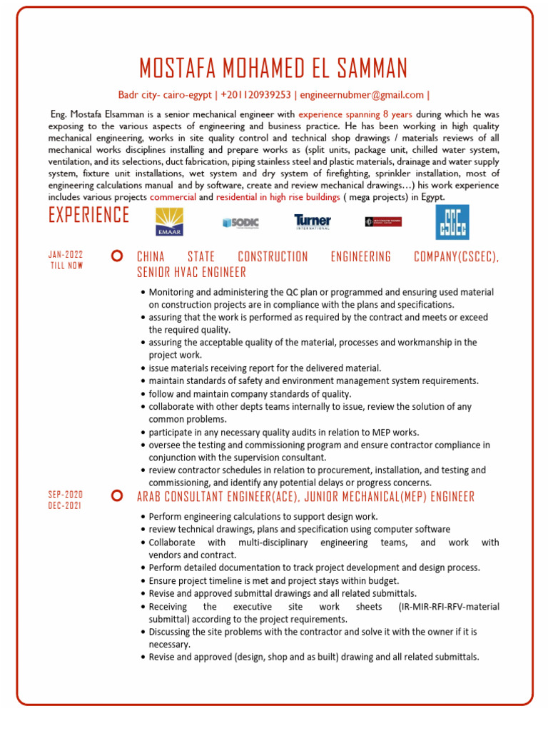 Mostafa Elsamman New CV | Download Free PDF | Specification (Technical ...