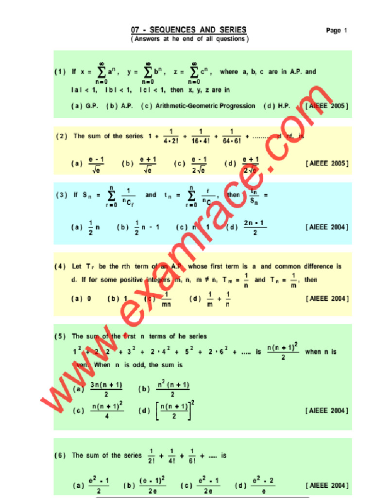 Mathematics Sequence Series MCQ | PDF