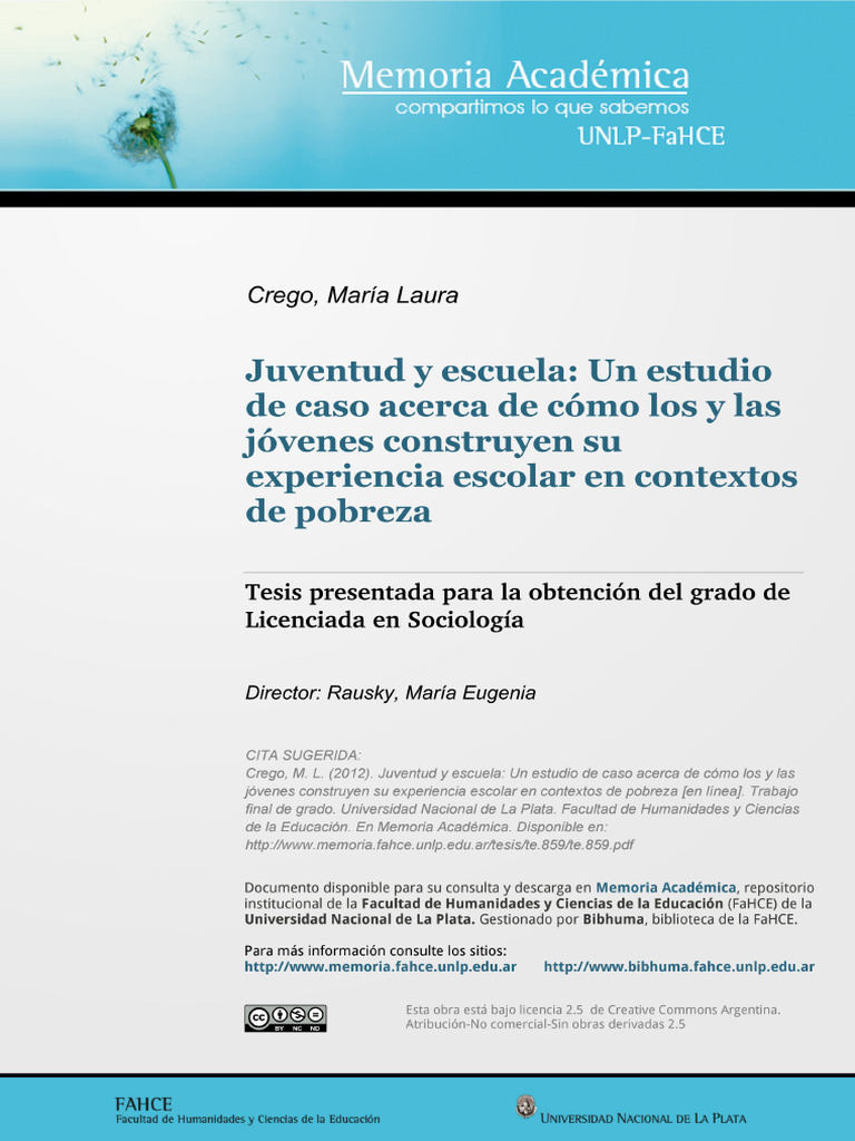 Juventud y Escuela - Un Estudio de Caso Acerca de Cómo Los y Las Jóvenes Construyen Su ...