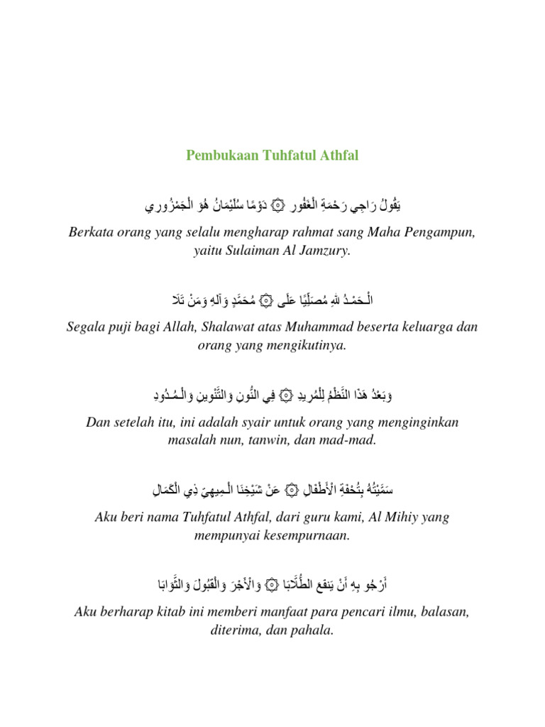 Nadhom Tuhfatul Athfal: Panduan Tajwid | PDF