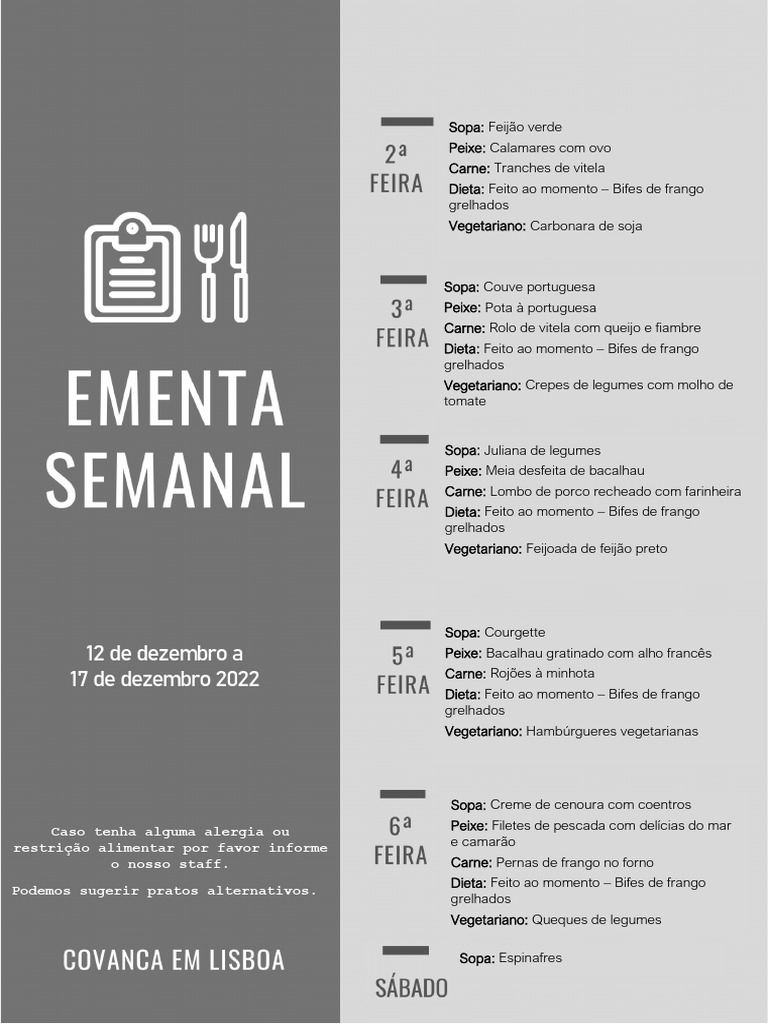 Ementa Semanal | PDF