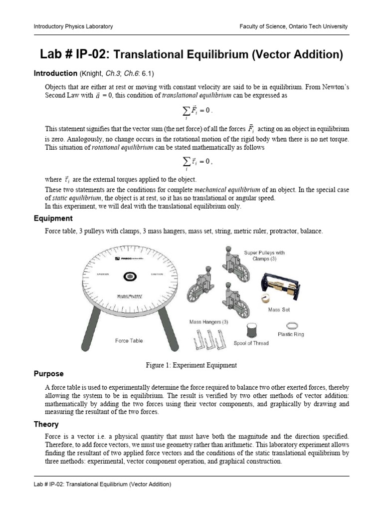 Force Table Experiment: Translational Equilibrium | PDF
