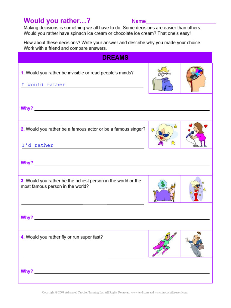 Would - You - Rather Worksheet | PDF