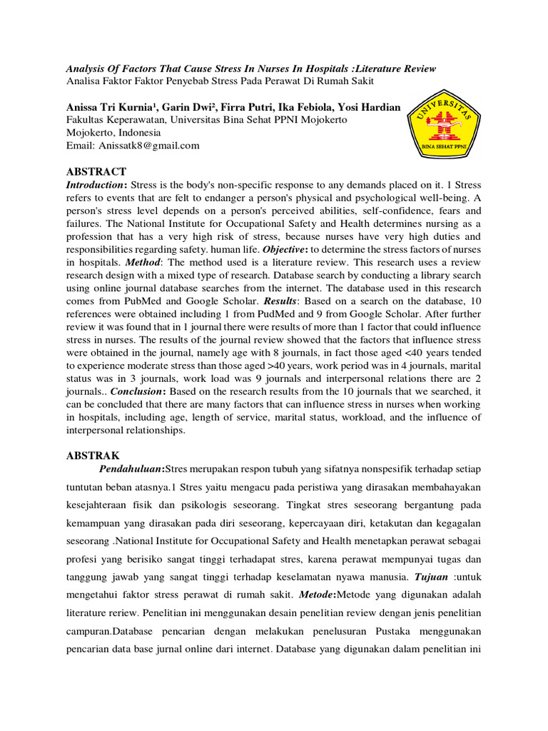 Faktor Penyebab Stres Perawat Rumah Sakit | PDF