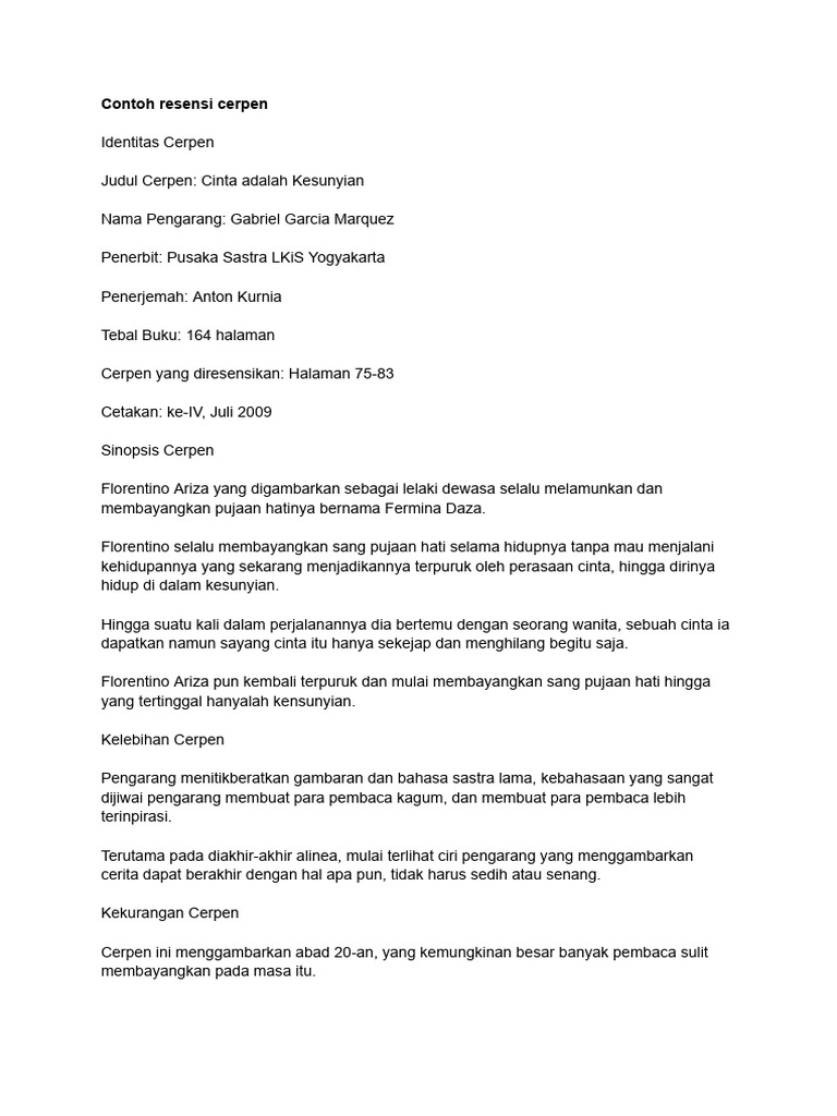 Contoh Resensi Cerpen Zikri | PDF Contoh Resensi Cerpen Zikri | PDF