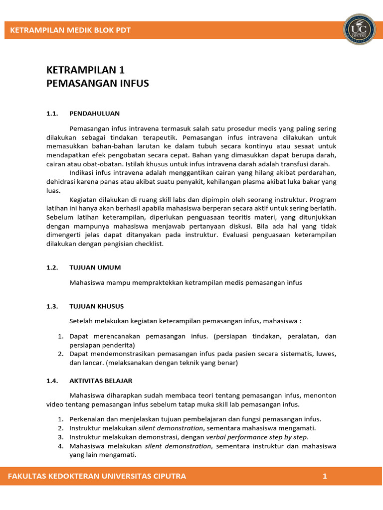 Panduan Pemasangan Infus Medis | PDF | Kesehatan Holistik | Sains ...