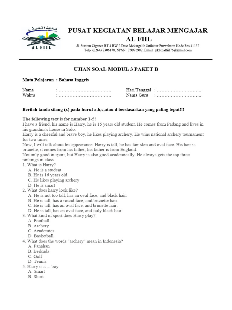 Modul 3 Paket B Mata Pelajaran B Inggris Pdf Domestic Implements