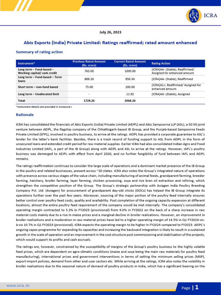 Abis Exports India: Ratings Reaffirmed | PDF