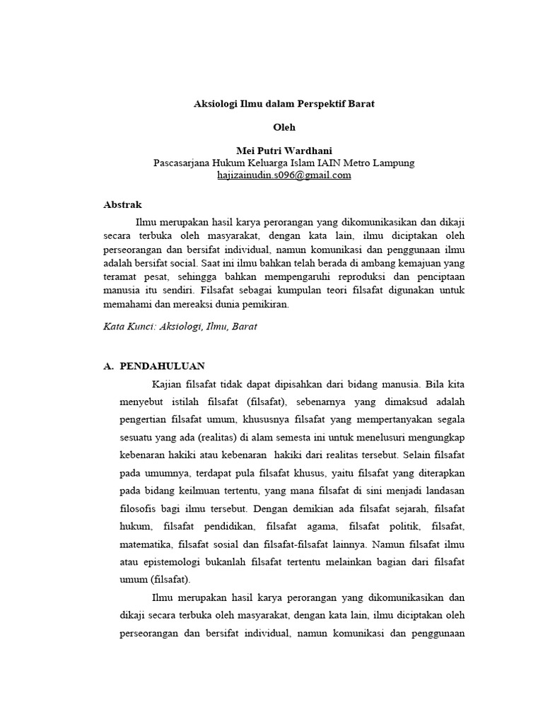 Aksiologi Ilmu Dalam Perspektif Barat | PDF | Ilmu Sosial