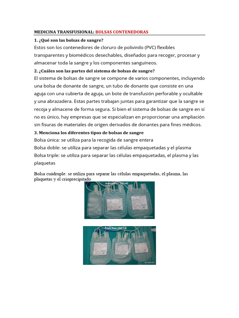 Medicina Transfusional Bolsas | PDF