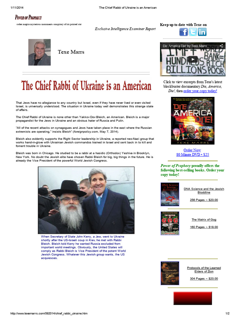 The Chief Rabbi of Ukraine Is An American (Texe Marrs) | PDF