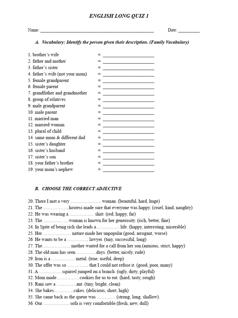 English Long Quiz 1 | PDF