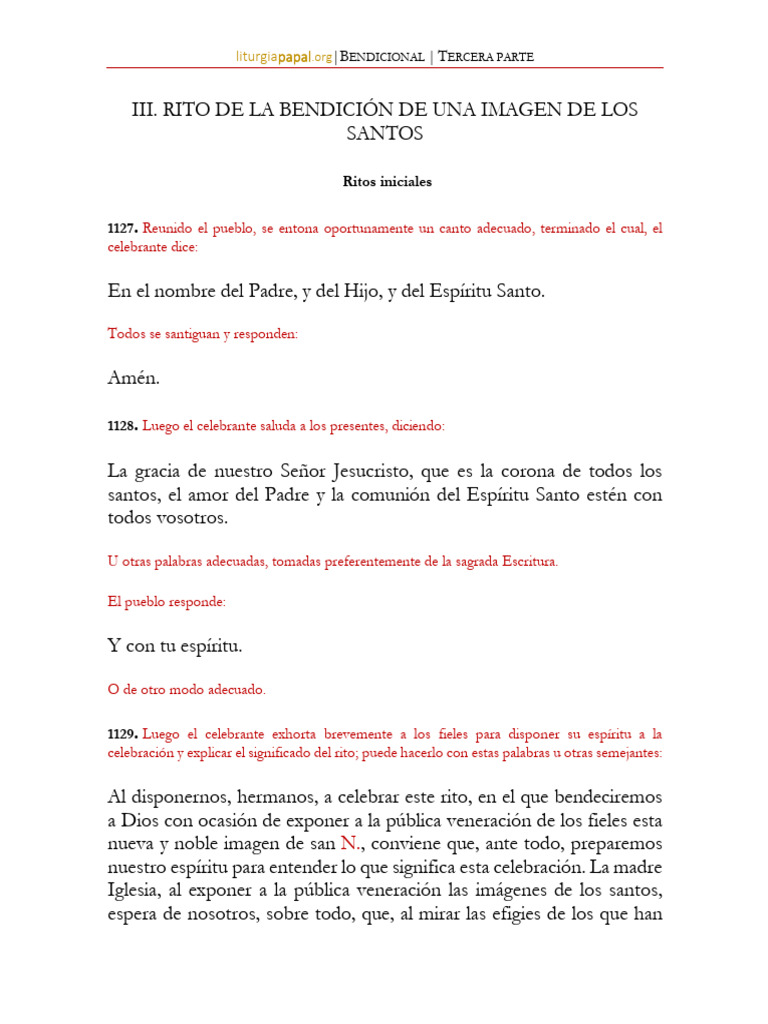 Rito de Bendición de Imágenes Santos | PDF