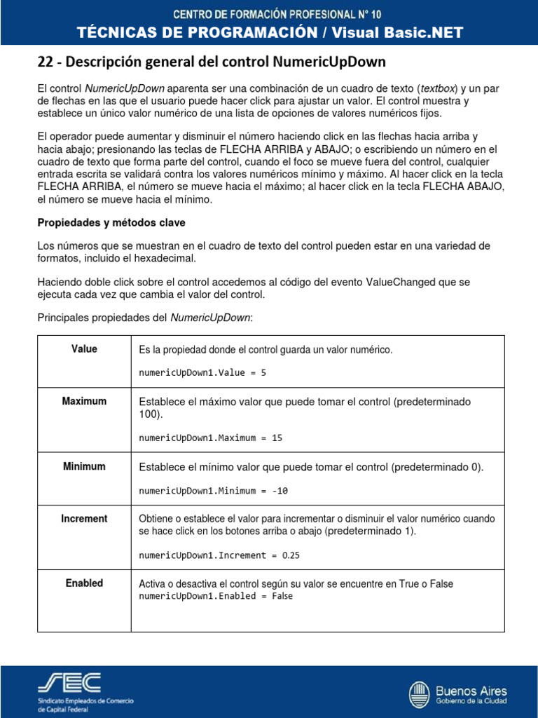 22 - Descripción General Del Control NumericUpDown | PDF | Básico | Desarrollo de software