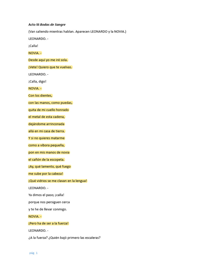 Segundo Interpretación. Bodas de Sangre. | PDF