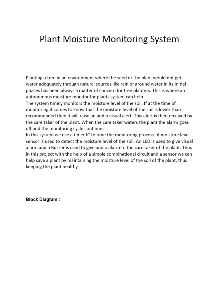 Plant Moisture Monitoring System: Block Diagram | PDF
